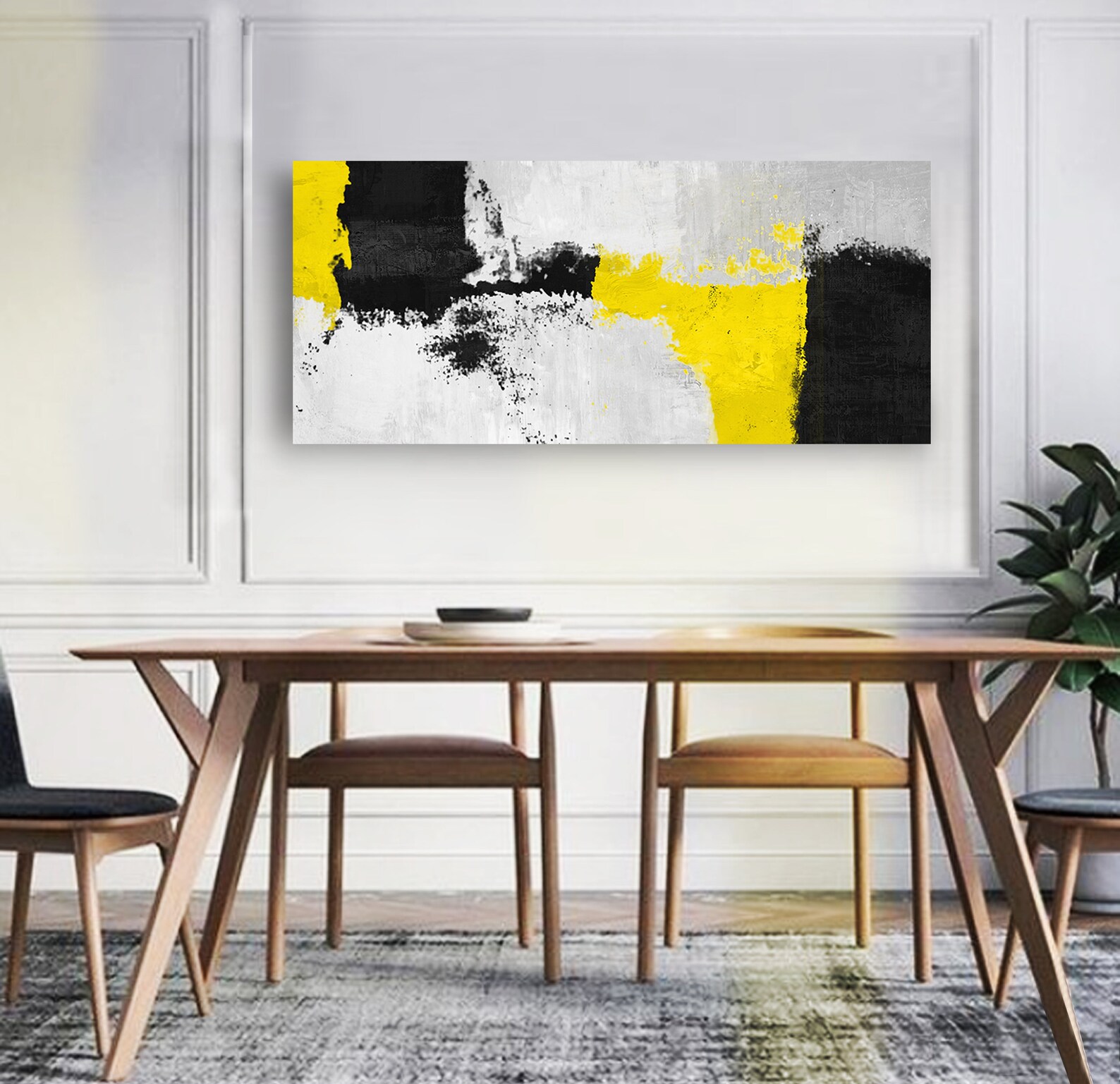 Black and Yellow Contemporary Wall Art Painting Modern Abstract Extra ...