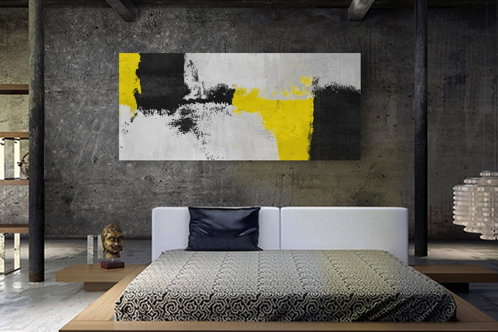 Black and Yellow Contemporary Wall Art Painting Modern Abstract Extra ...
