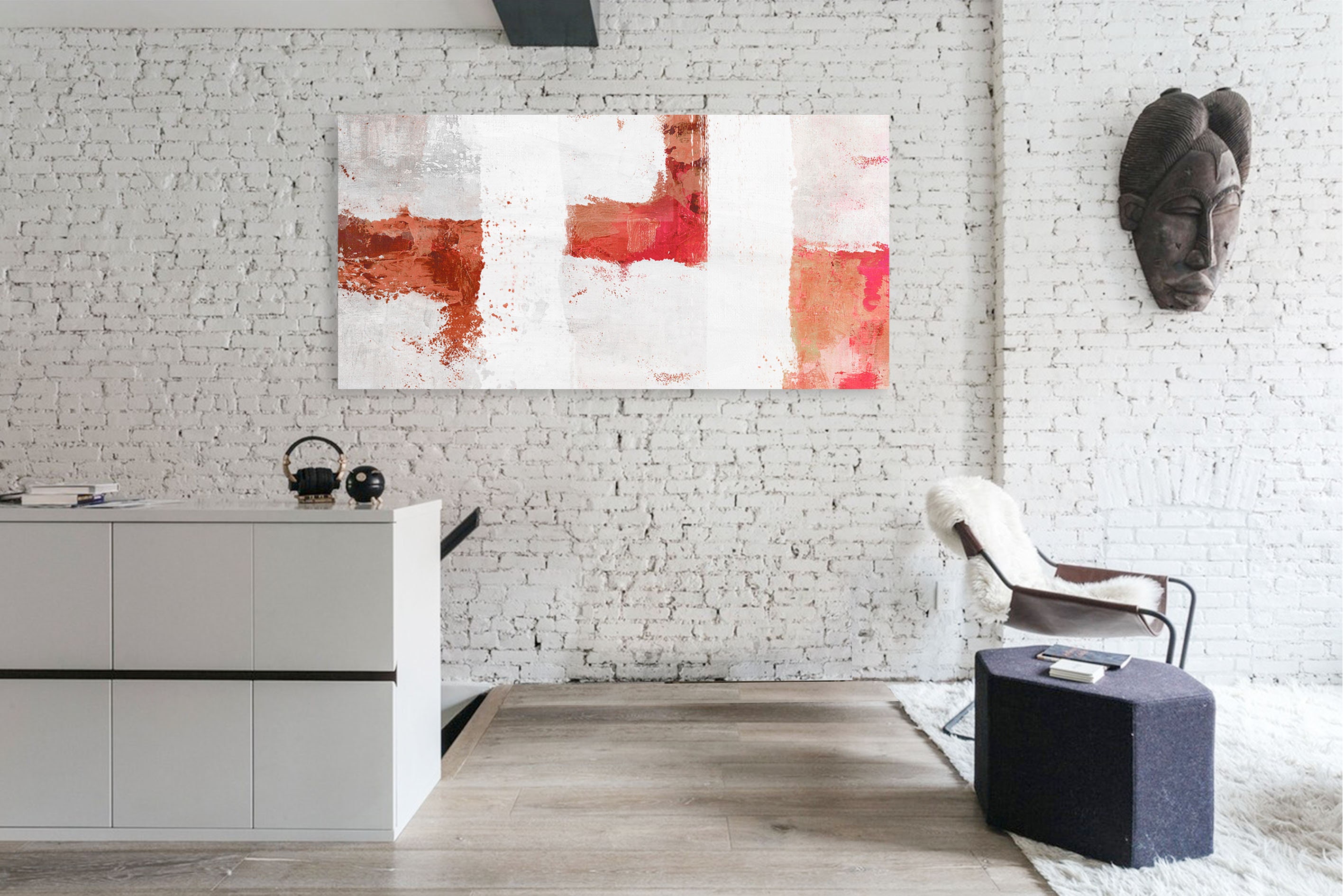 Red and White Painting on Canvas Colorful Art Oil Large Oil Abstract ...