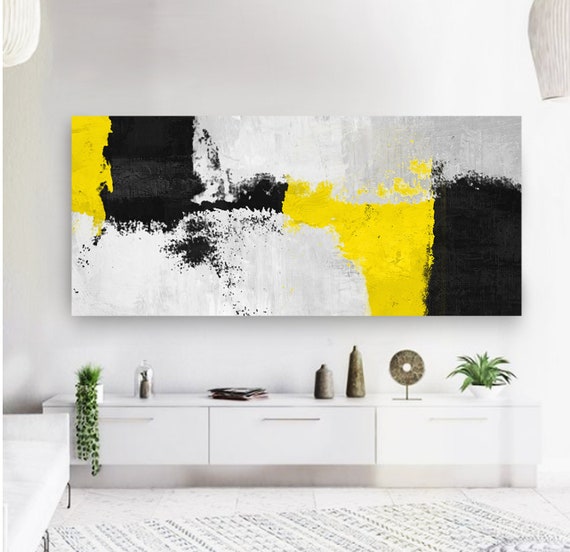 Black and Yellow Contemporary wall art painting Modern | Etsy