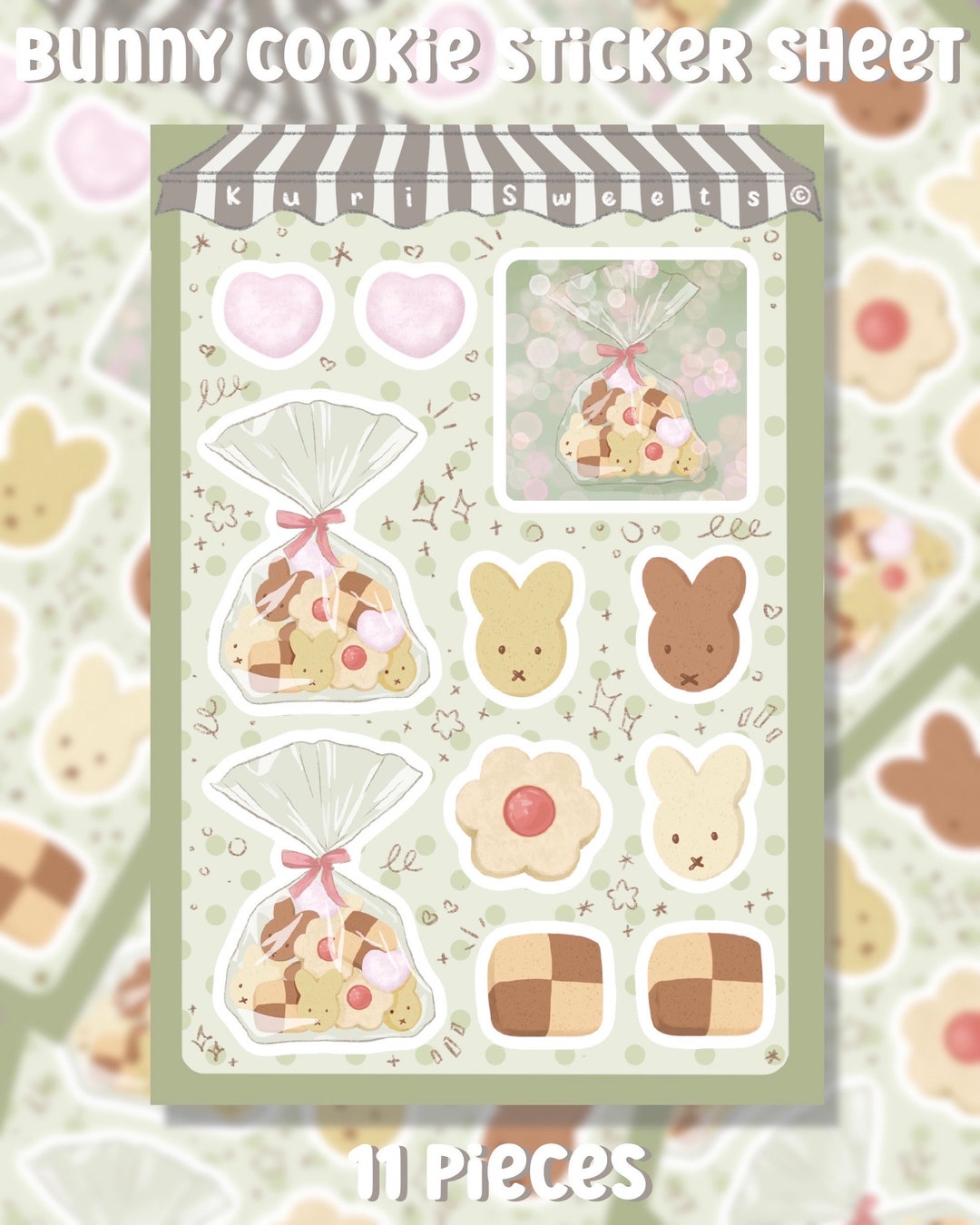 Bunny Cookies Sticker Sheet | Rabbit and Biscuits Dessert Vinyl ...