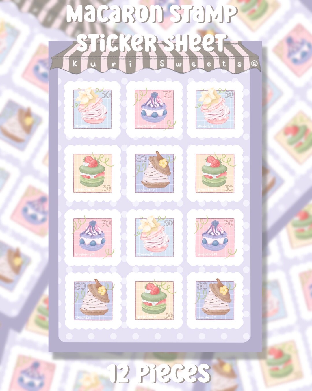 Macaron Stamp Sticker Sheet | Pastel Dessert Stickers - Etsy