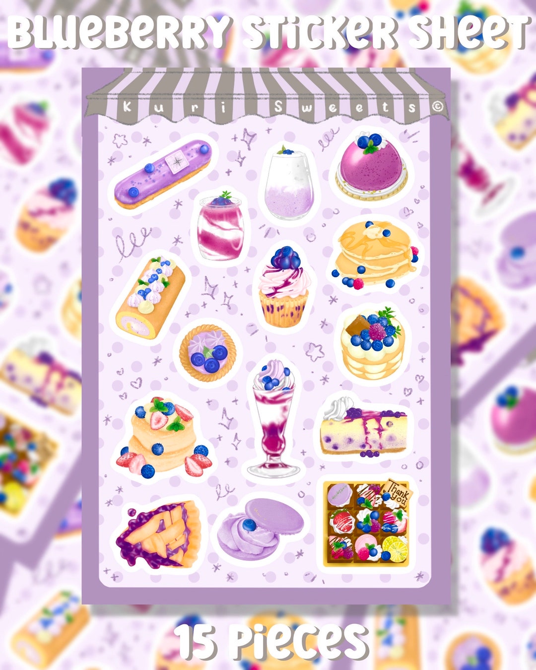 Blueberry Festival Sticker Sheet | Elegant Blueberry Dessert Vinyl ...
