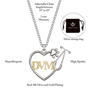 Vet Necklace - Veterinarian DVM Stethoscope Dog Paw Heart Pendant - DVM ...