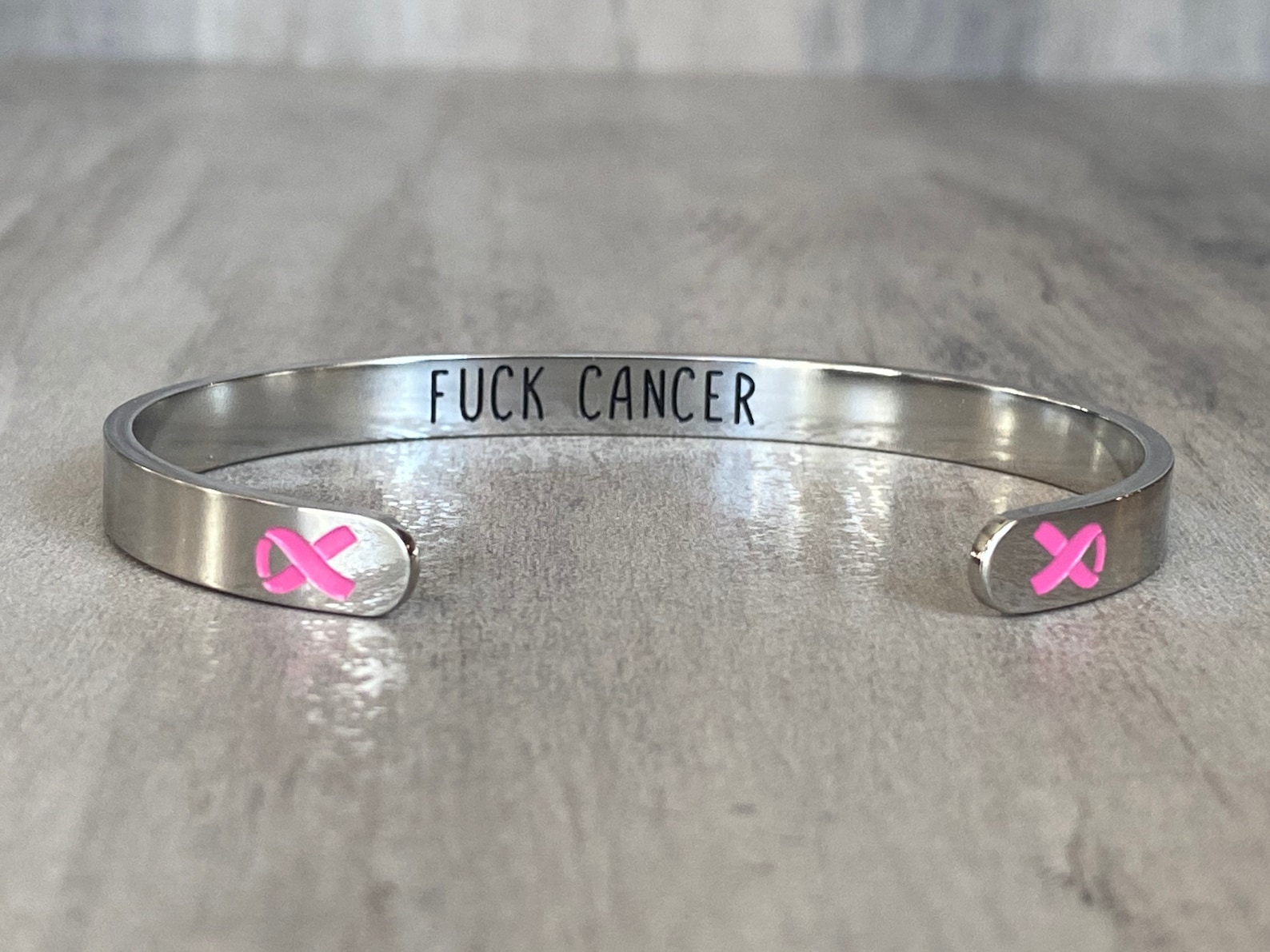 Breast Cancer Awareness Bracelet - Pink Ribbon, “funk Cancer” - Gift ...