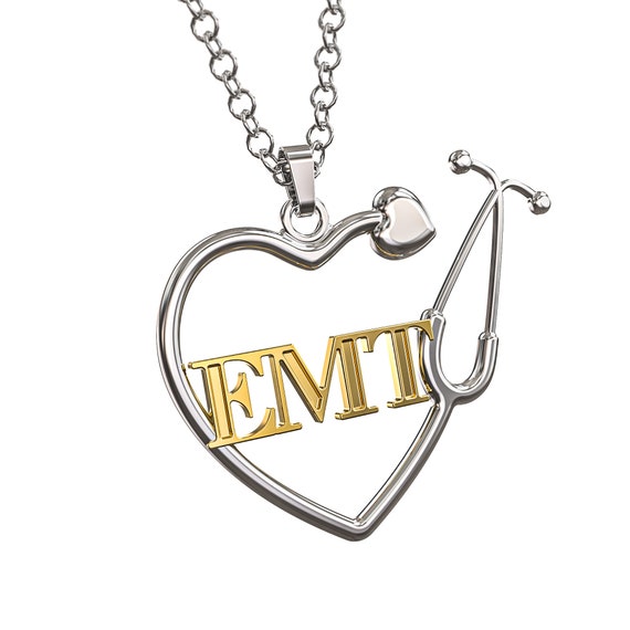 EMT Necklace Emergency Medical Technician Stethoscope Heart Necklace EMT Gift EMT Women s Pendant Shiny Silver and Gold Etsy