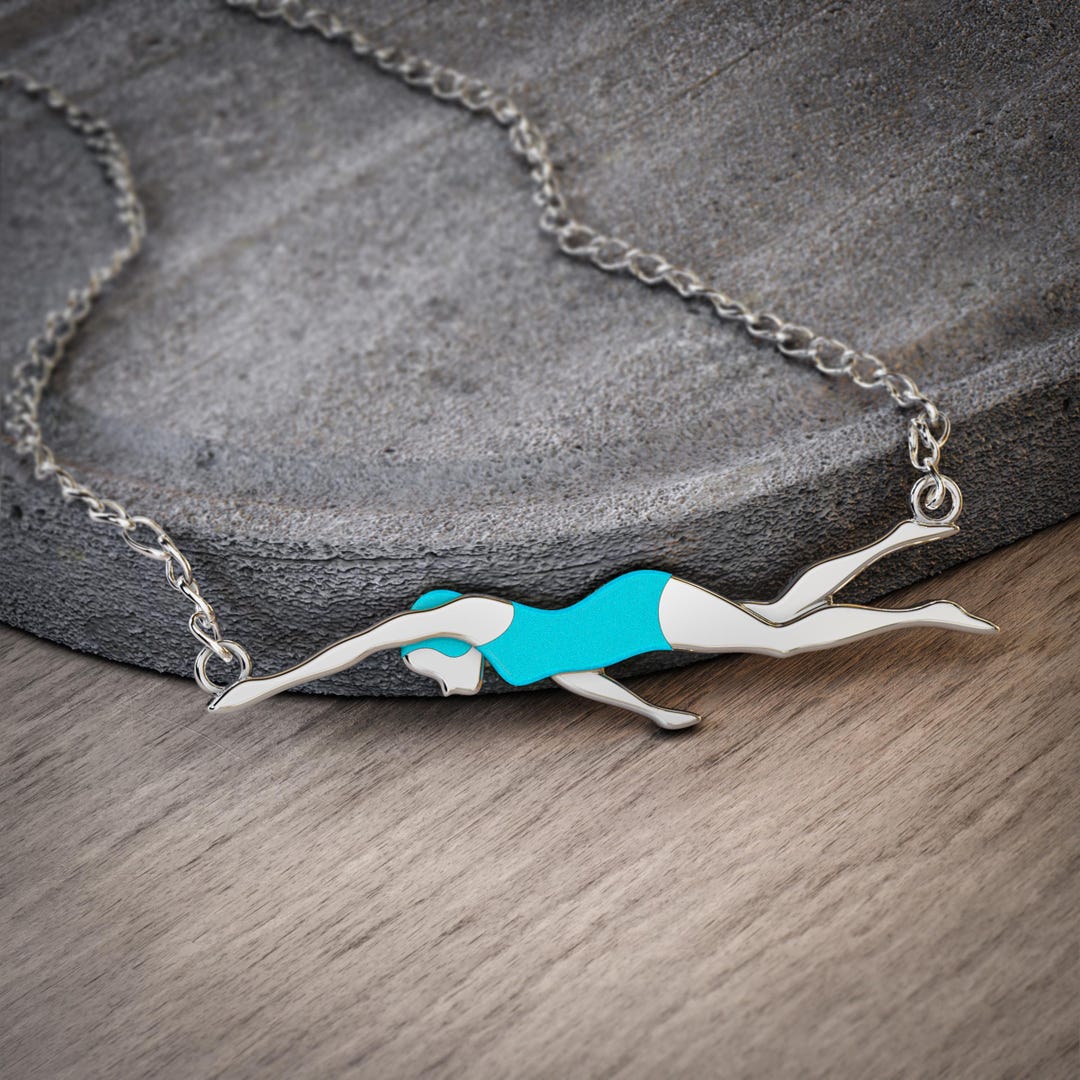 Teal Swimsuit Necklace – Swimmer Pendant, Inspirational Gift - Etsy