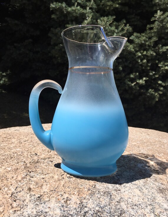 Blendo Aqua Turquoise Blue Glass Pitcher With Handle | Etsy