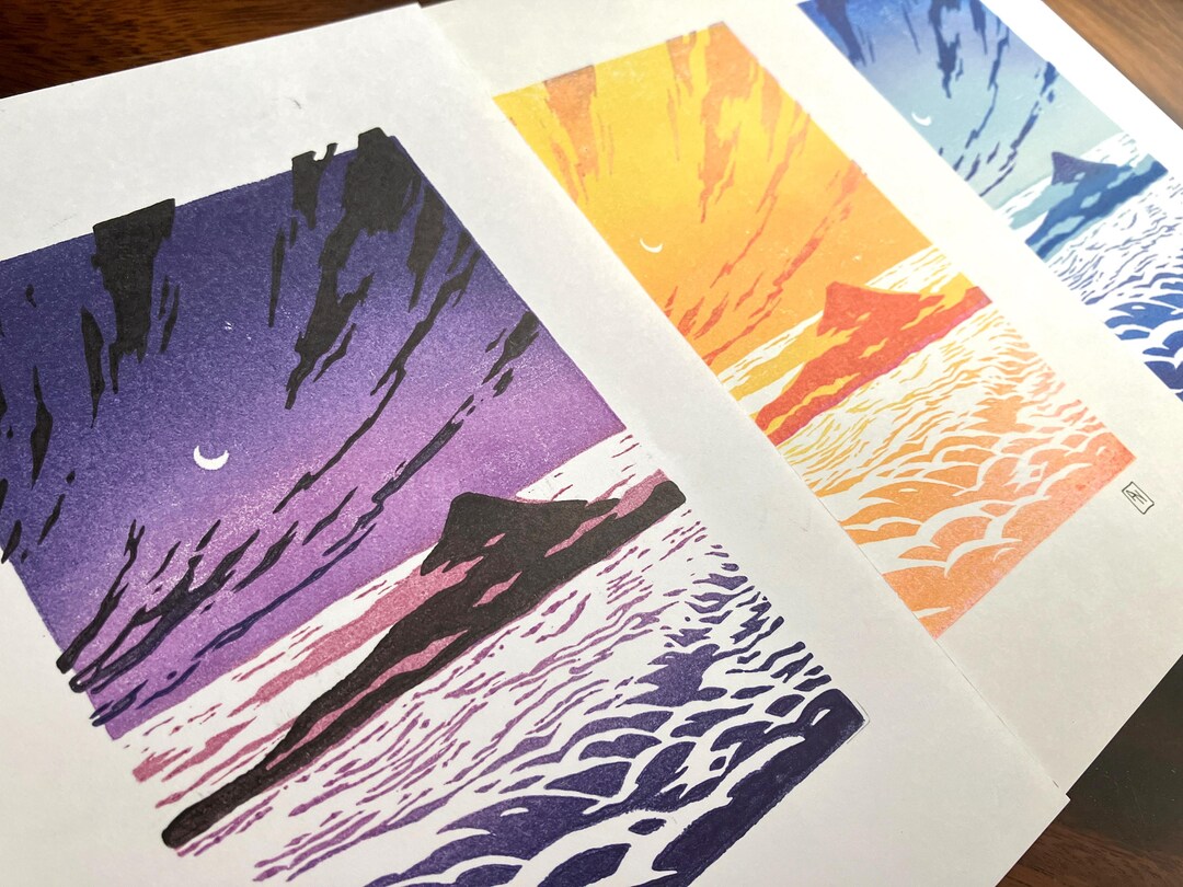 Mt. Fuji Above A Sea of Clouds Rubber Block Print - Printed in the Hues ...