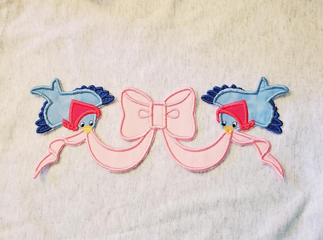 Cinderella Bluebirds With Ribbon Bow Applique Design 5x7 and 6x10 ...