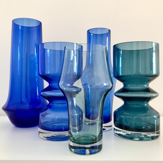 Art & Collectibles Riihimaki blue glass vase Scandinavian Finnish ...