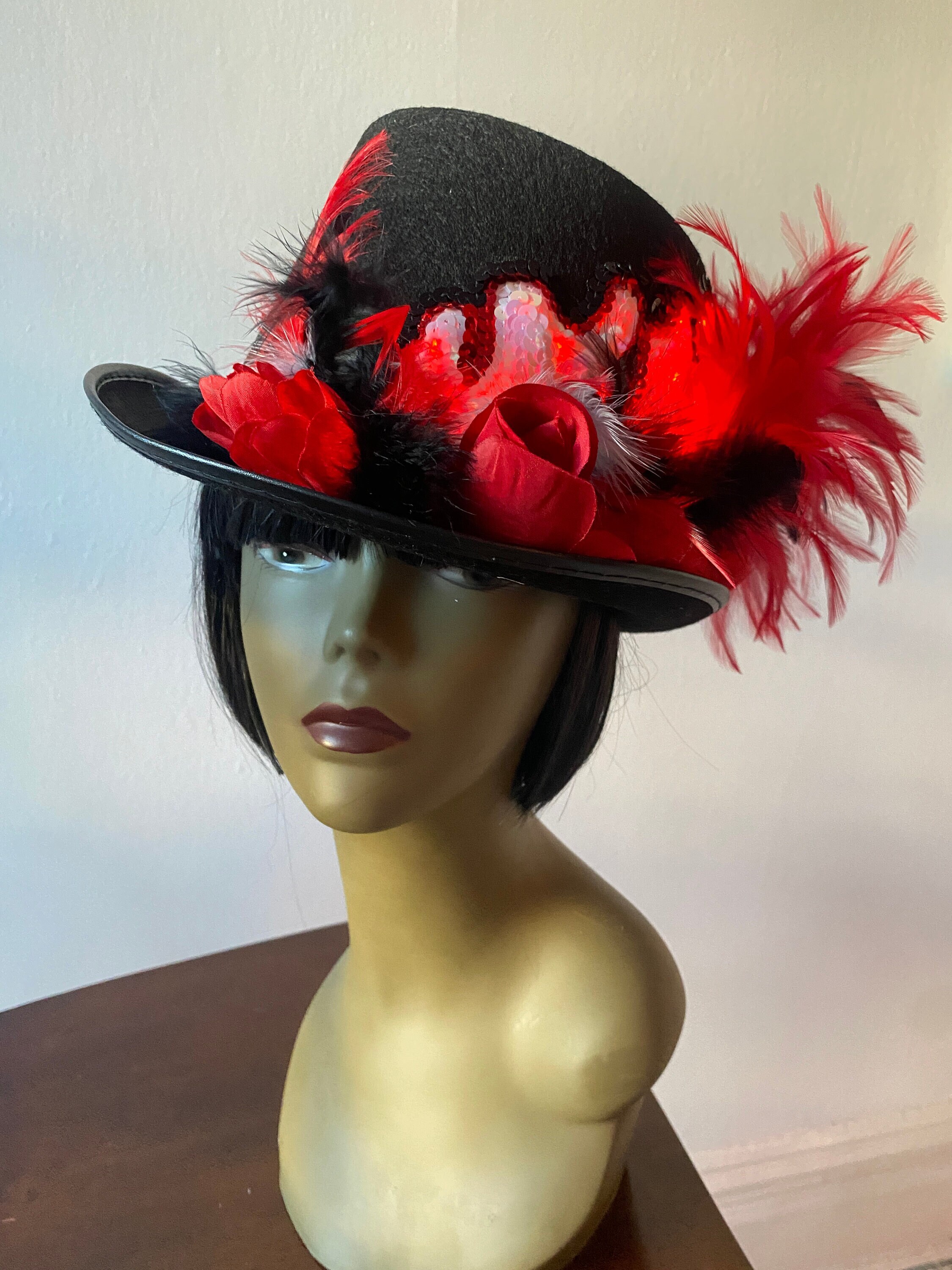 Light up Top Hat, Red Feather Lights Costume Hat Burning Man - Etsy