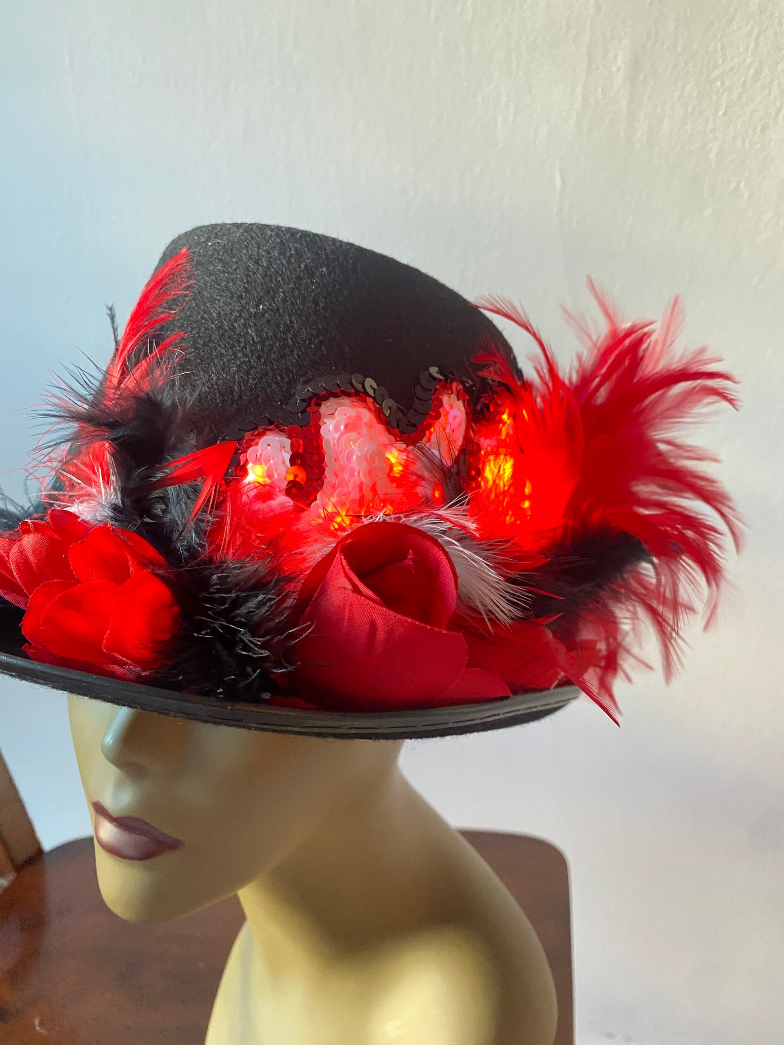 Light up Top Hat, Red Feather Lights Costume Hat Burning Man - Etsy