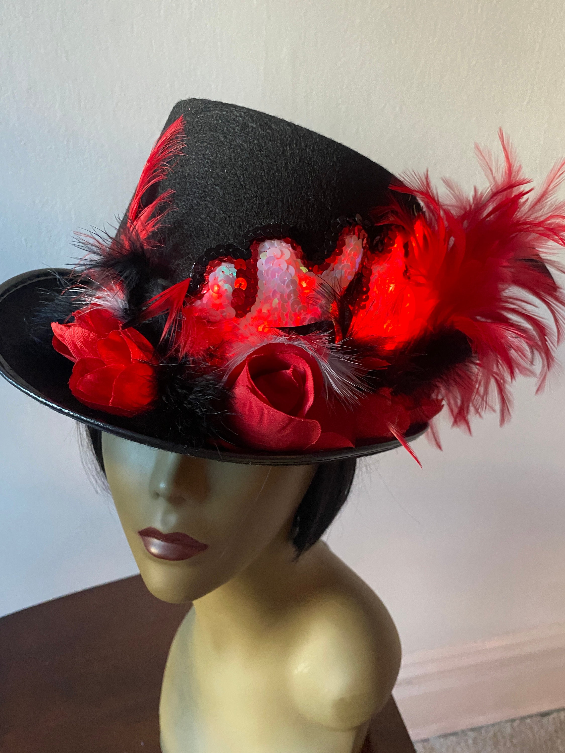 Light up Top Hat, Red Feather Lights Costume Hat Burning Man - Etsy