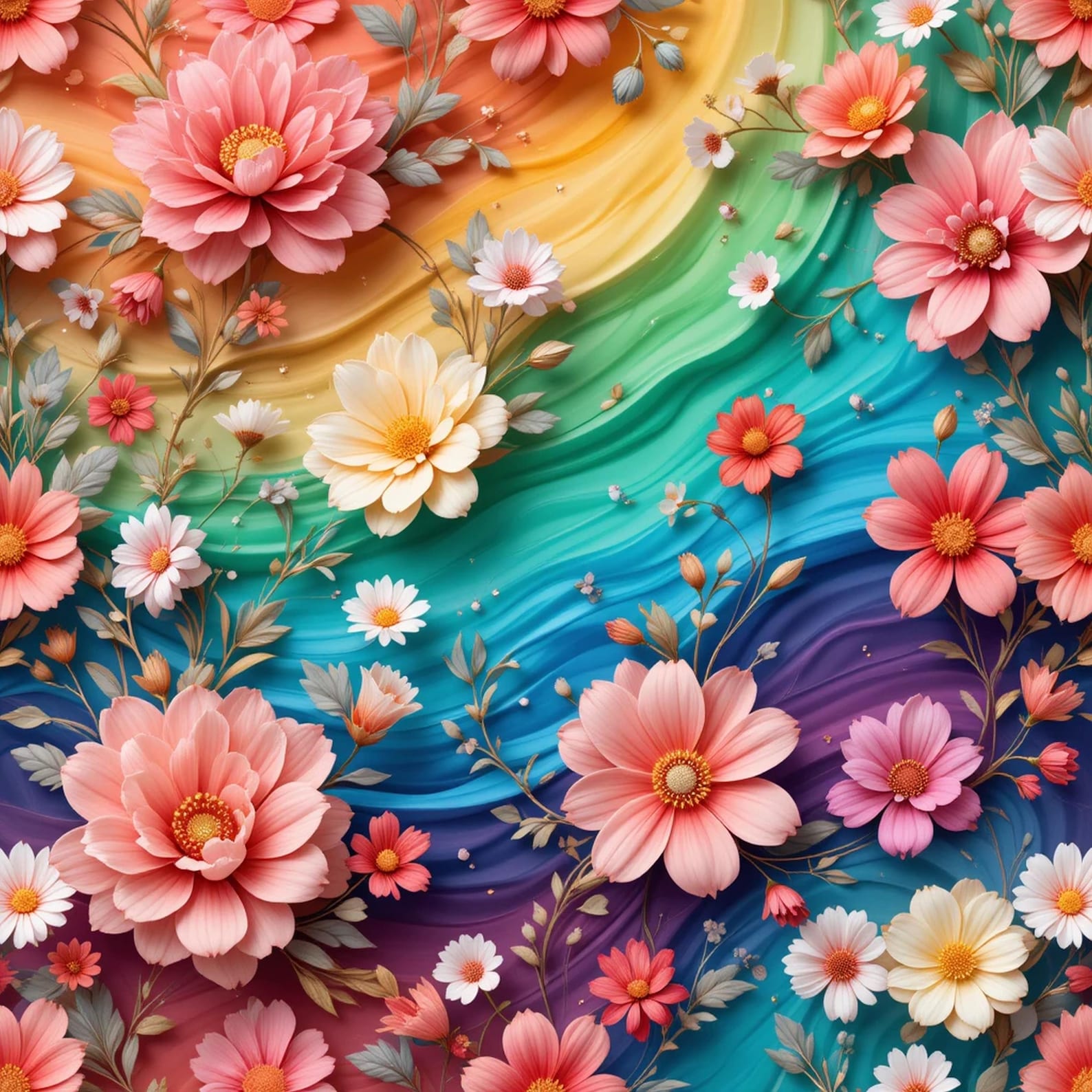 60 +colorful 3D Floral Seamless Pattern: Vibrant Scrapbook Paper ...