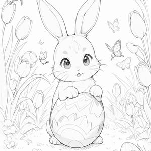 180 Printable Easter Bunny Coloring Page | Adorable Rabbit & Eggs| Fun ...
