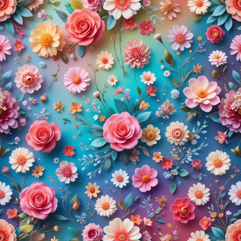 60+ Colorful 3D Floral Seamless Pattern | Vibrant Gradient Background ...