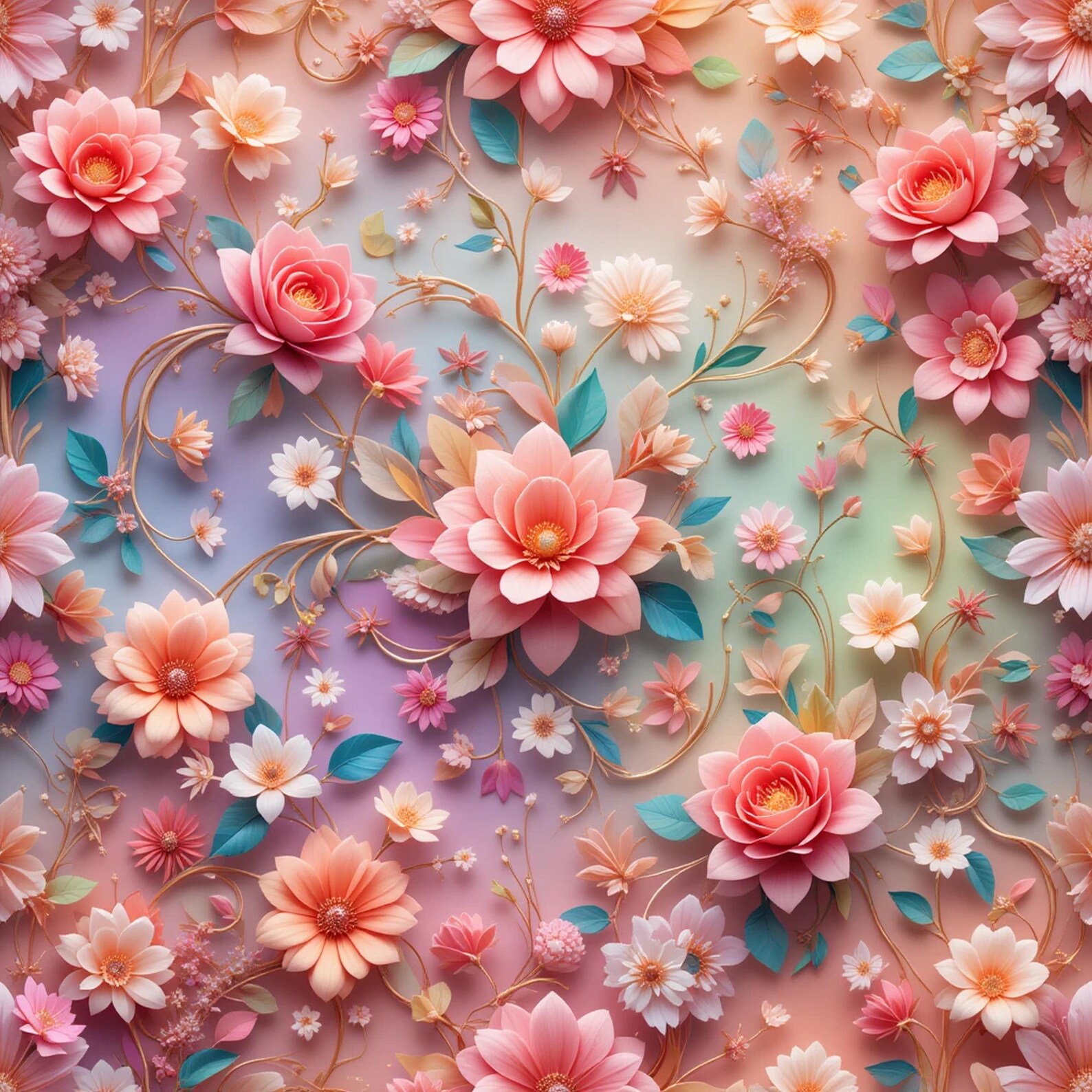 60 +colorful 3D Floral Seamless Pattern: Vibrant Scrapbook Paper ...