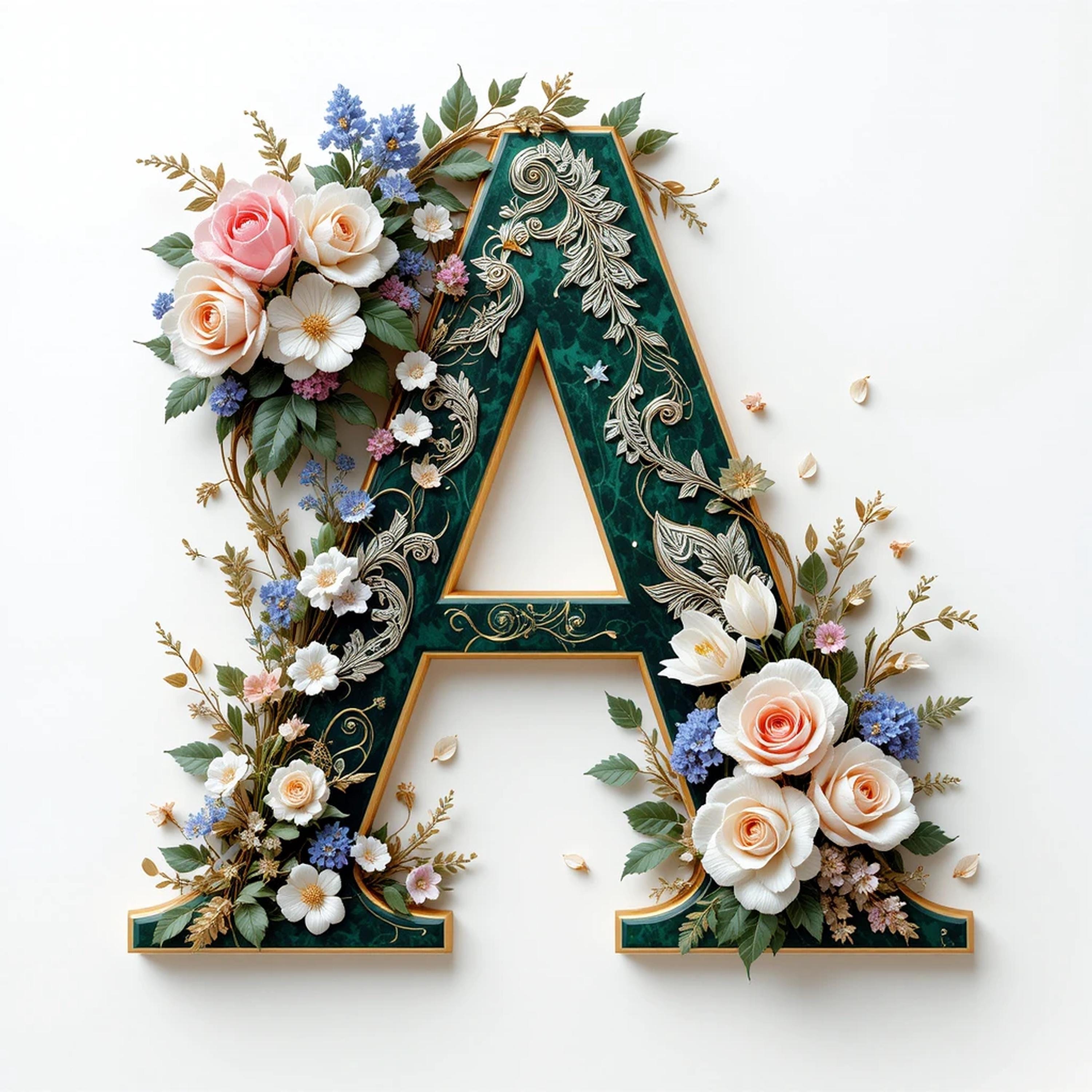 200- 3D Floral Letter | Digital Art Print | Elegant Decorative Alphabet ...