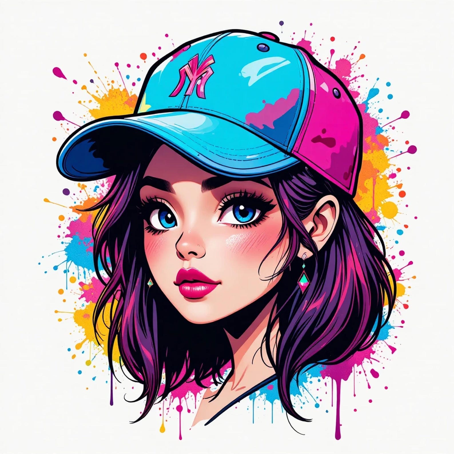 130 Colorful Neon Cartoon Woman Face – Playful Feminine Pop Art ...