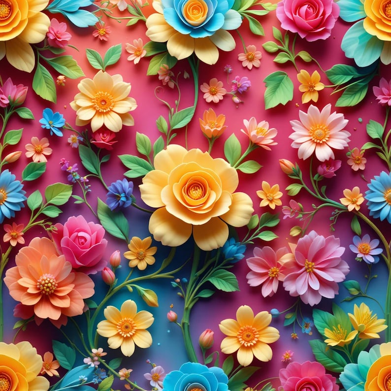 60 +colorful 3D Floral Seamless Pattern: Vibrant Scrapbook Paper ...
