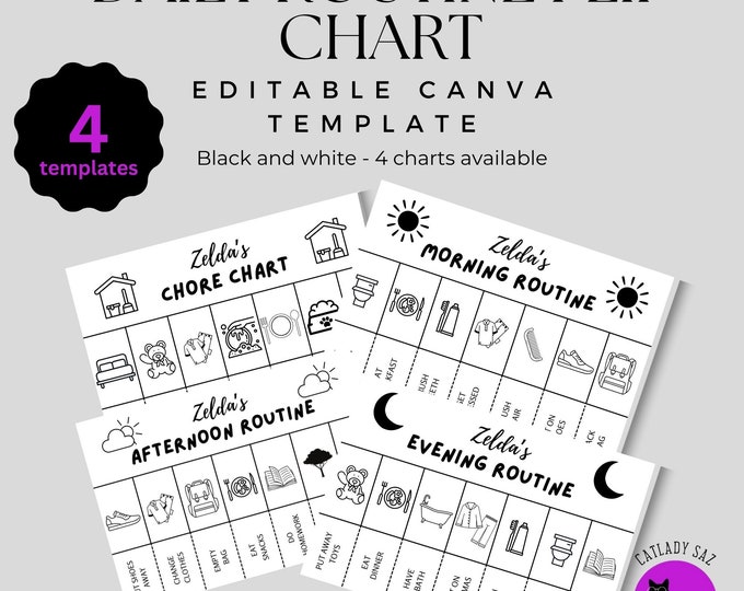 Daily Routine Flip Chart | Editable Canva Template | Blue Boys Planner ...