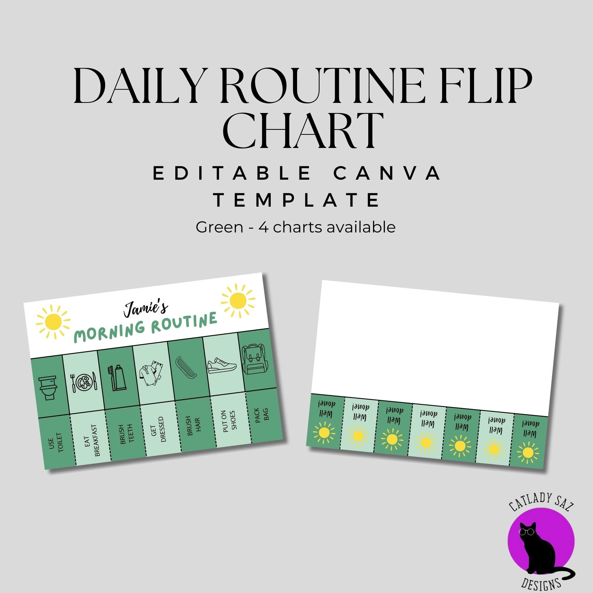Customisable Daily Routine Flip Chart | Editable Canva Template | Green ...