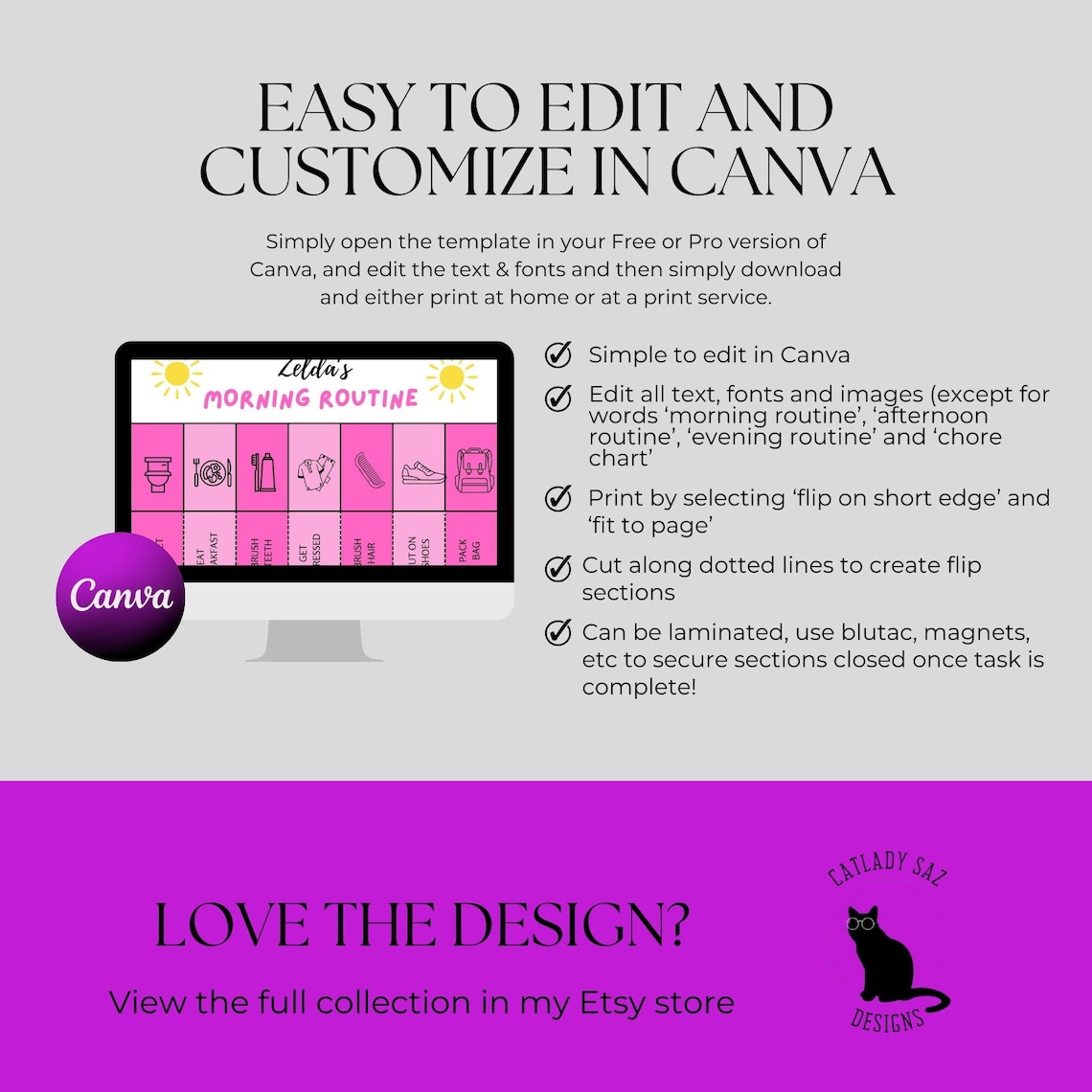 Daily Routine Flip Chart Pink | Editable Canva Template | Customisable ...