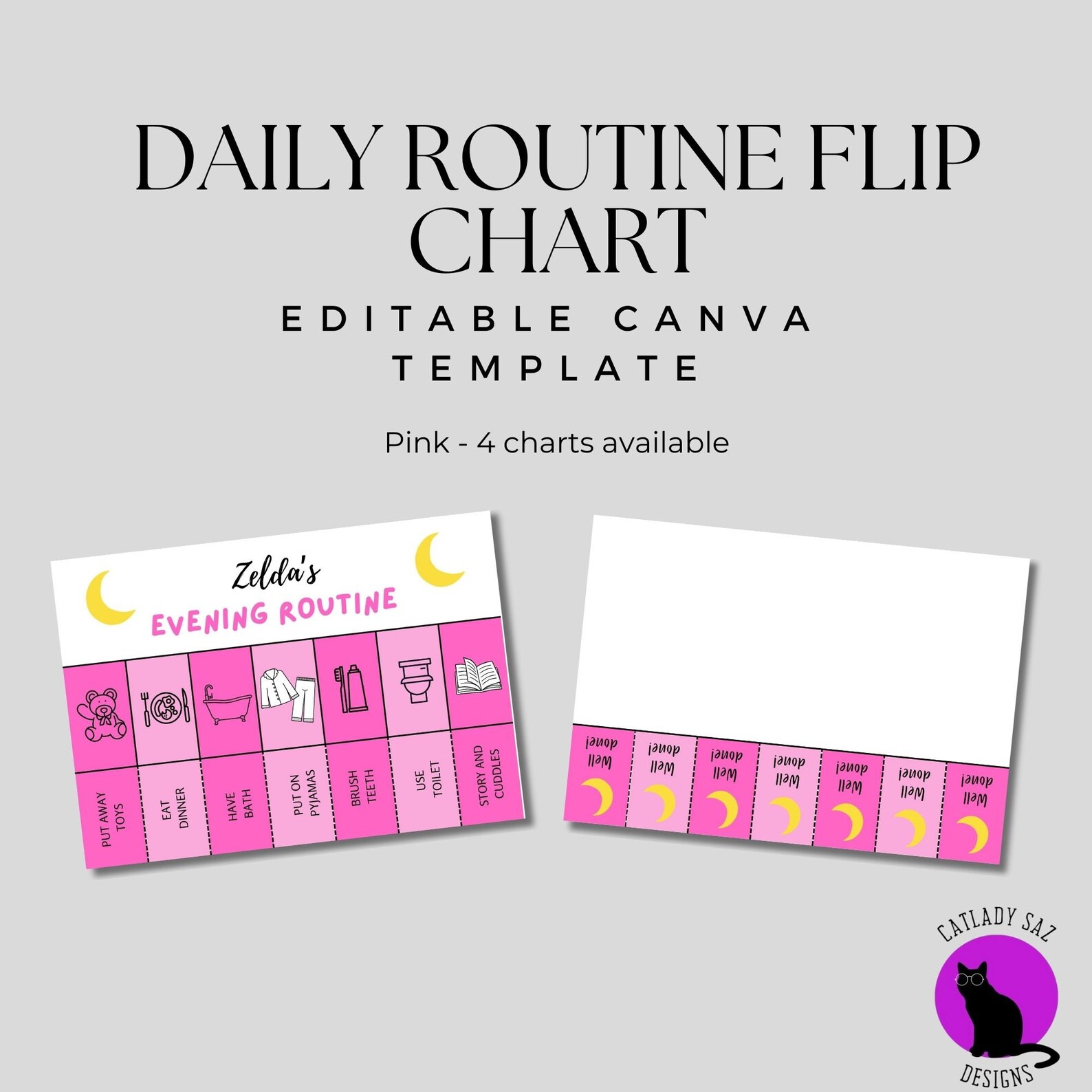 Daily Routine Flip Chart Pink | Editable Canva Template | Customisable ...