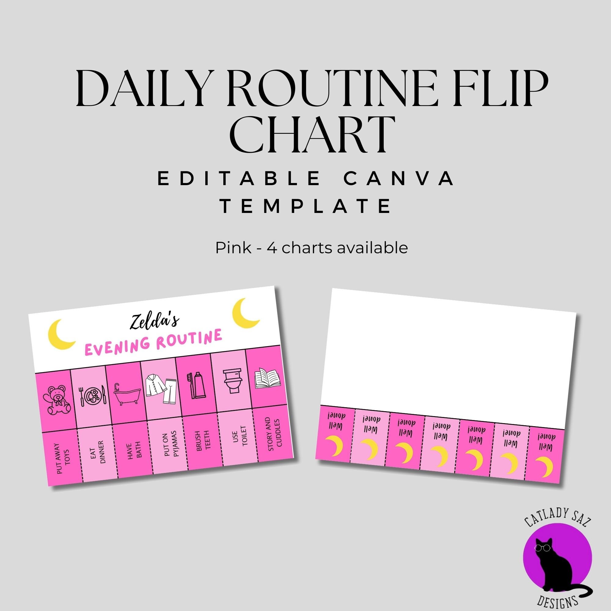 Daily Routine Flip Chart Pink | Editable Canva Template | Customisable ...