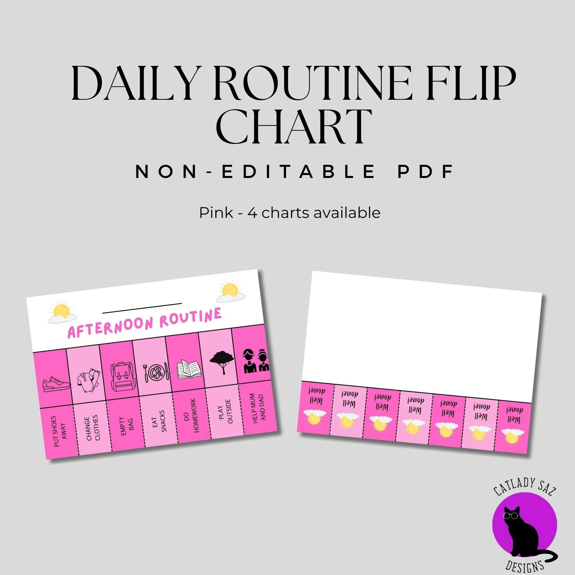 Pink Daily Routine Flip Chart: Toddler Visual Schedule (non-editable ...