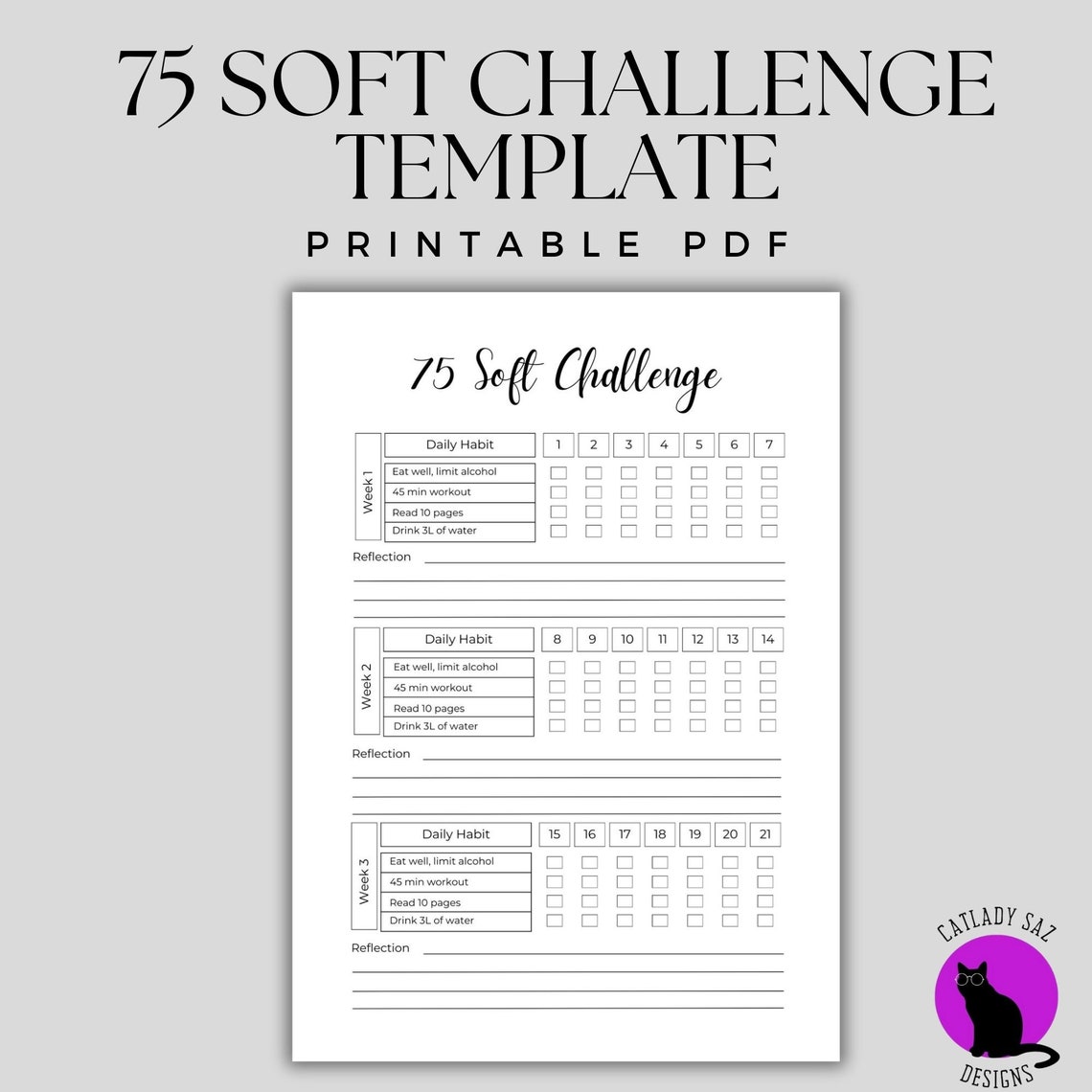 75 Soft Challenge Template Black and White A4 Instant Digital Download ...