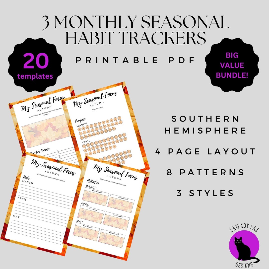 Seasonal Habit Tracker Bundle: Southern Hemisphere Printable (digital ...