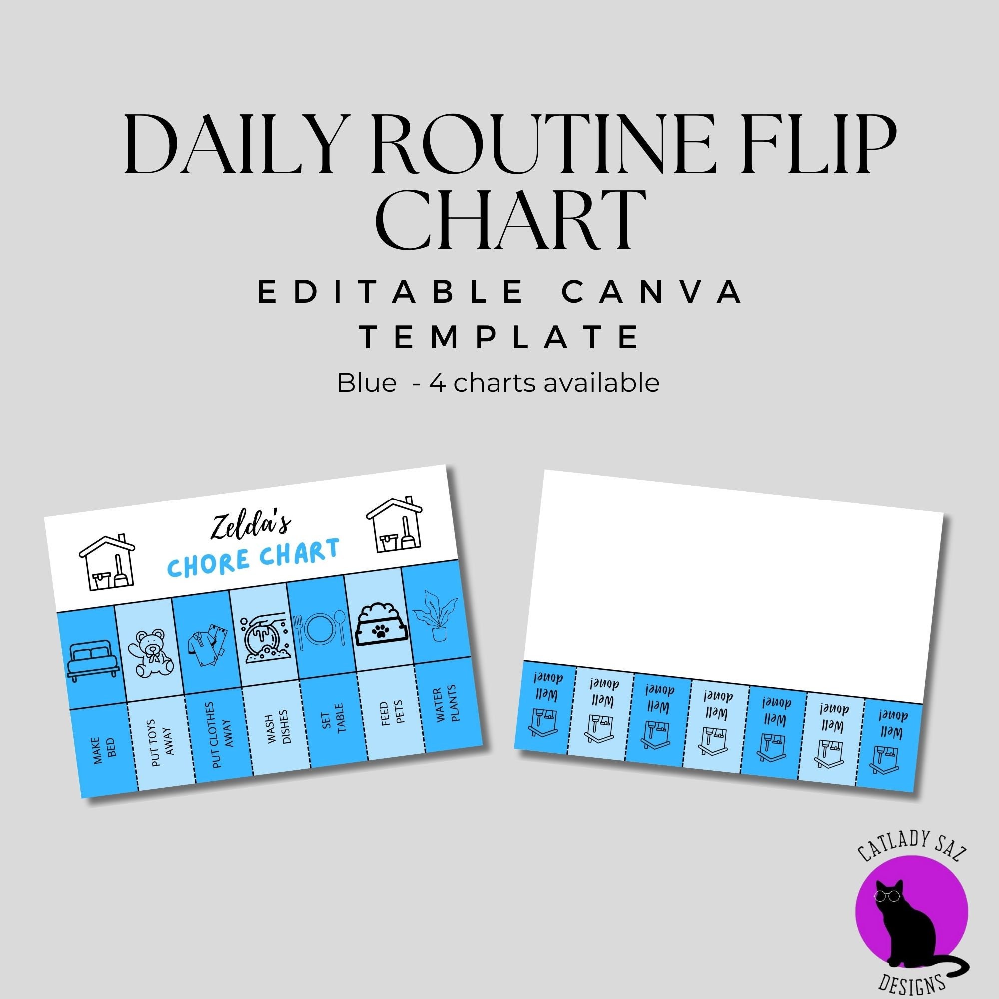 Daily Routine Flip Chart | Editable Canva Template | Blue Boys Planner ...