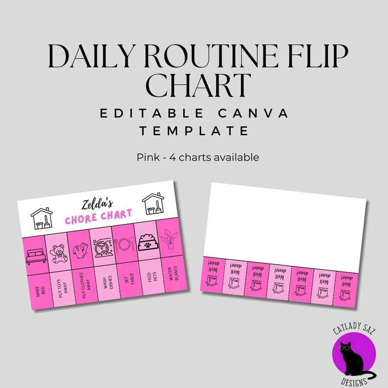 Daily Routine Flip Chart Pink | Editable Canva Template | Customisable ...