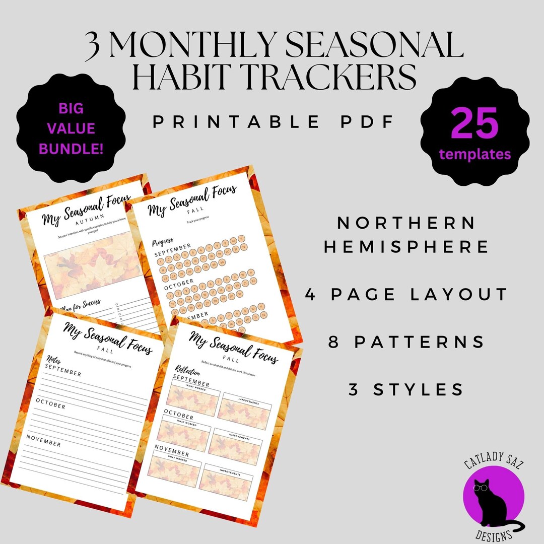 4 Page Seasonal Habit Tracker Bundle | Northern Hemisphere | 3 Monthly ...