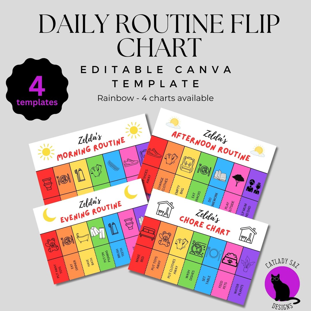 Kids Flip Routine Chart Editable Canva Printable, Colorful Daily ...