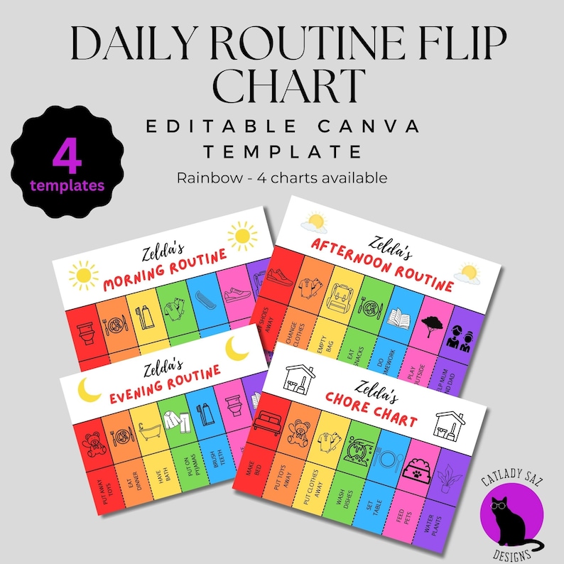 Kids Flip Routine Chart Editable Canva Printable, Colorful Daily ...
