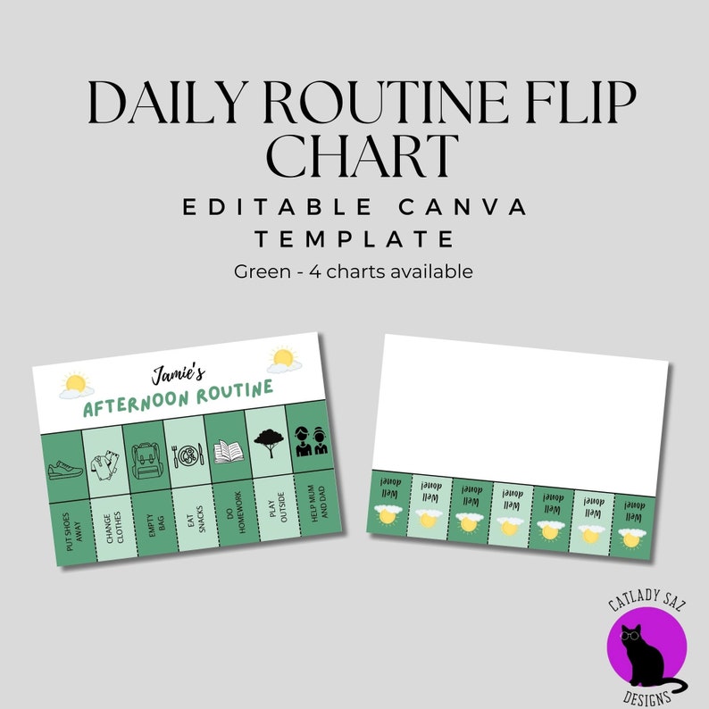 Customisable Daily Routine Flip Chart | Editable Canva Template | Green ...