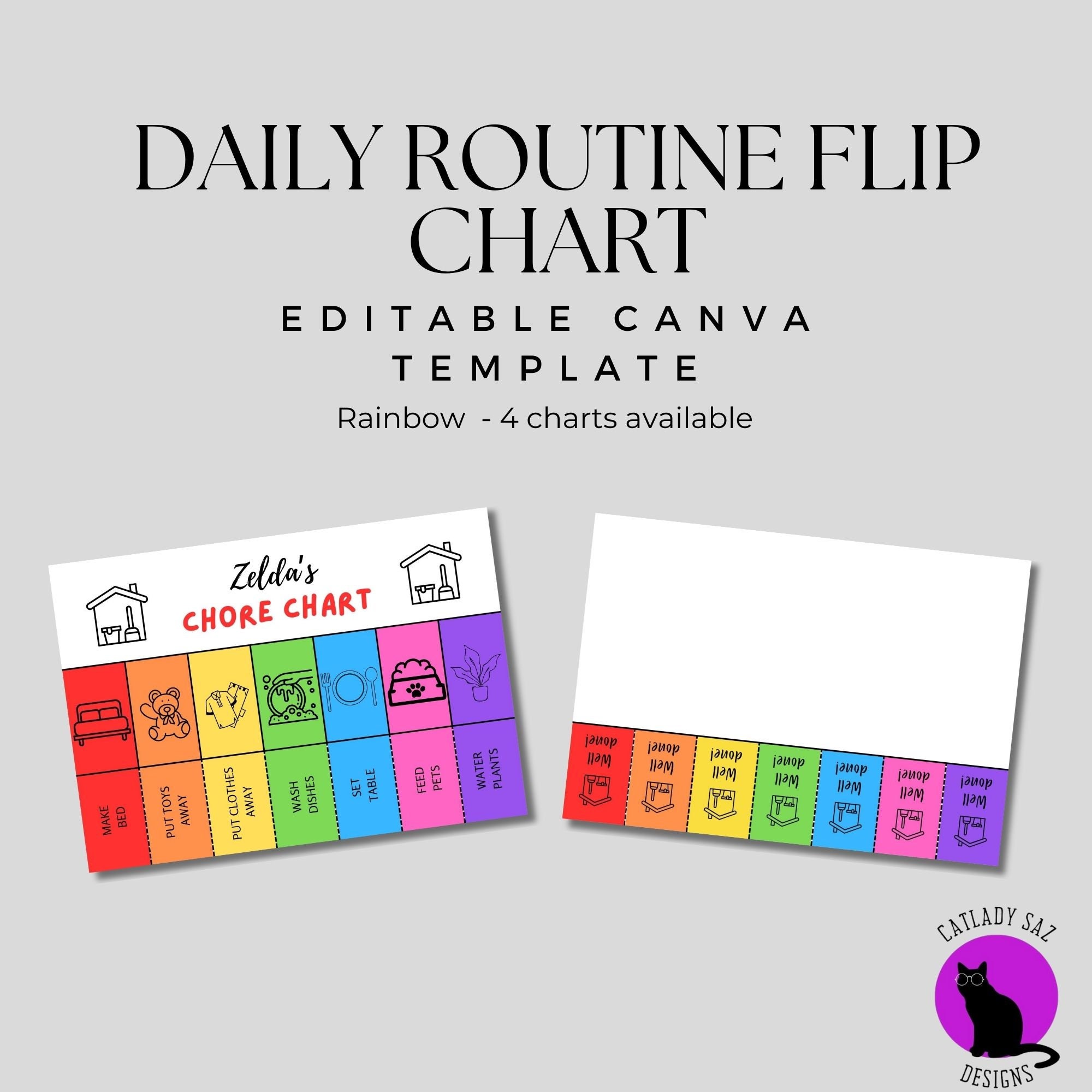 Kids Flip Routine Chart Editable Canva Printable, Colorful Daily ...