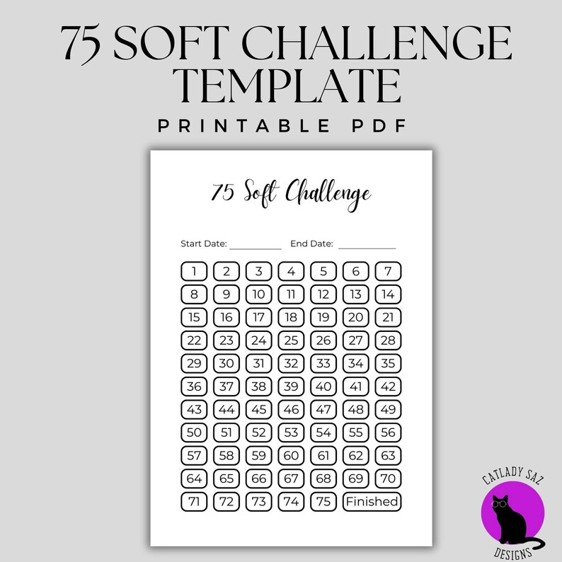 75 Soft Challenge Template | Black and White | A4 Instant Digital ...