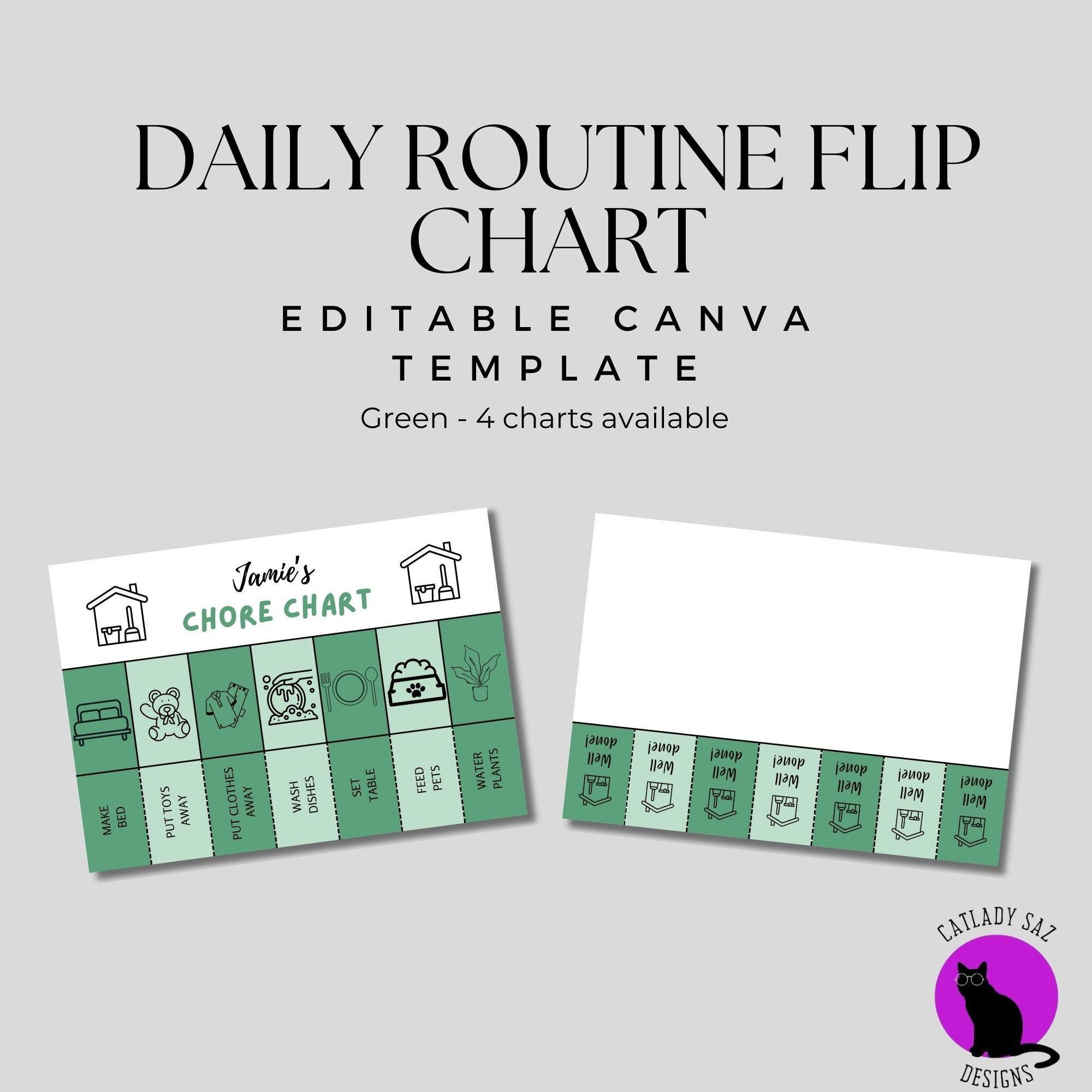 Customisable Daily Routine Flip Chart Editable Canva Template Green ...
