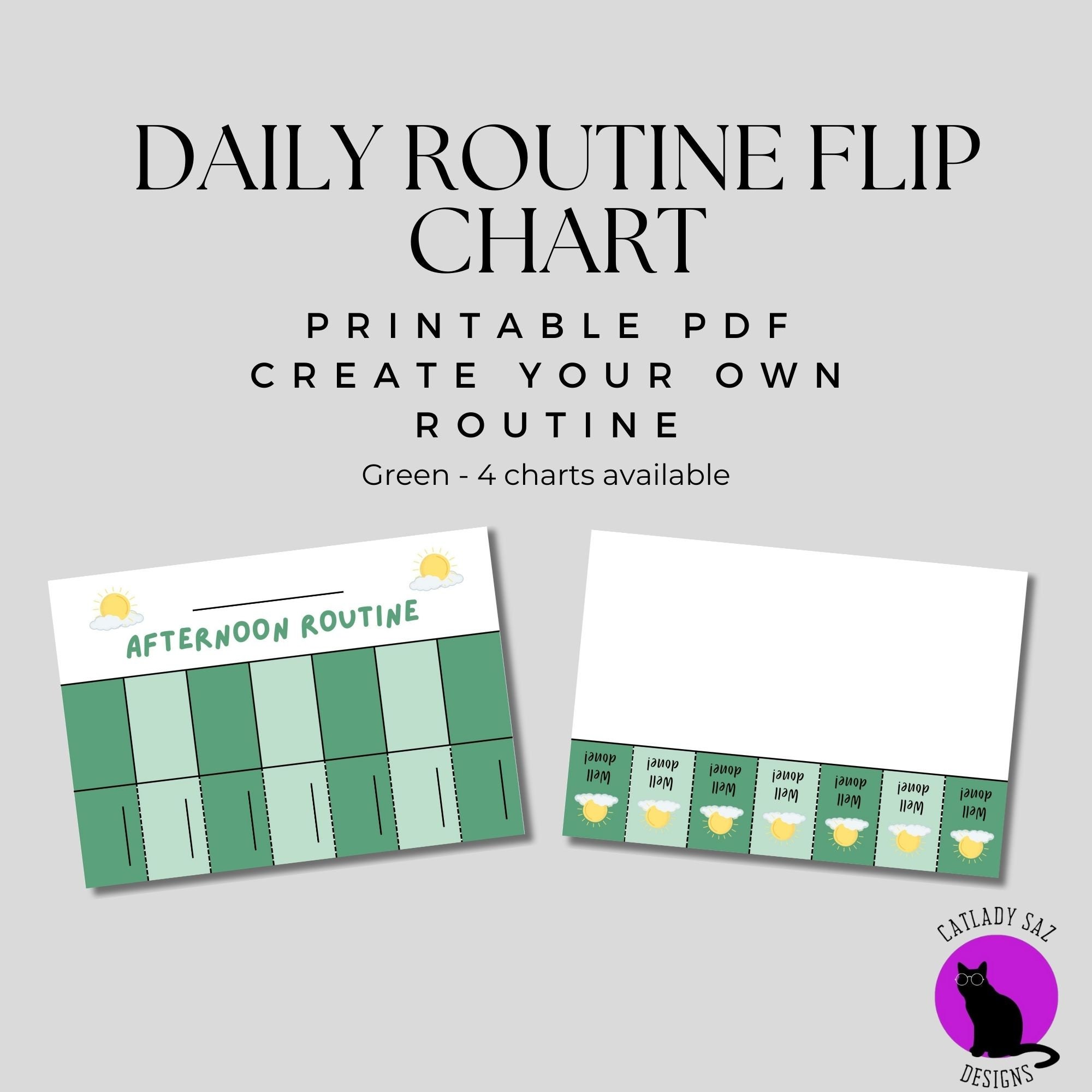 Daily Routine Flip Chart Blank Printable PDF Create Your Own Green ...