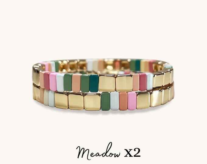 Meadow Gold Enamel Tile Bracelet, Colorblock Bracelets, Tile Beads ...