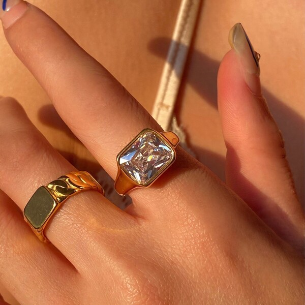 Square Stone Ring - Etsy