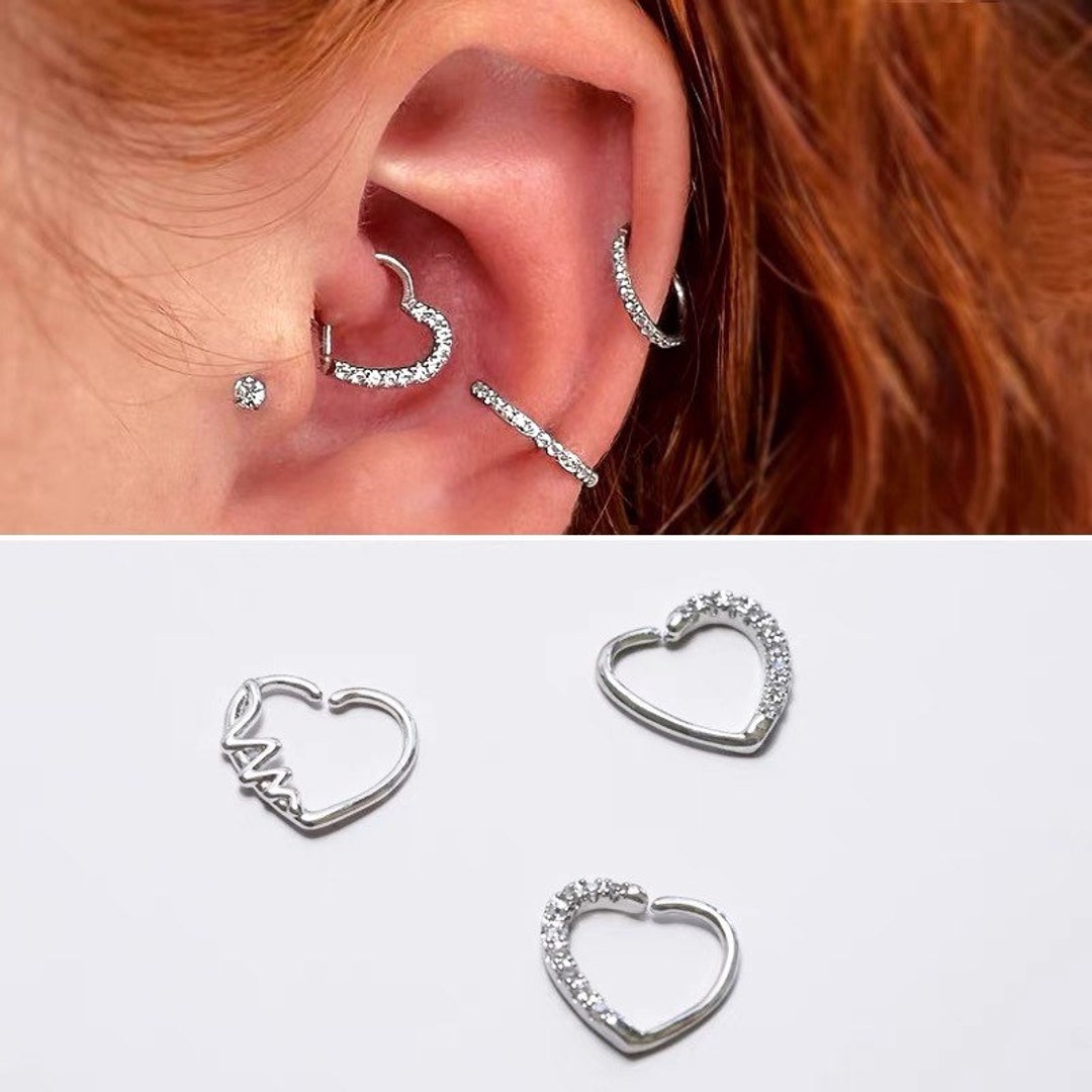 Heart-shaped Daith Piercing Hoop Daith Earring Heart Hoop - Etsy