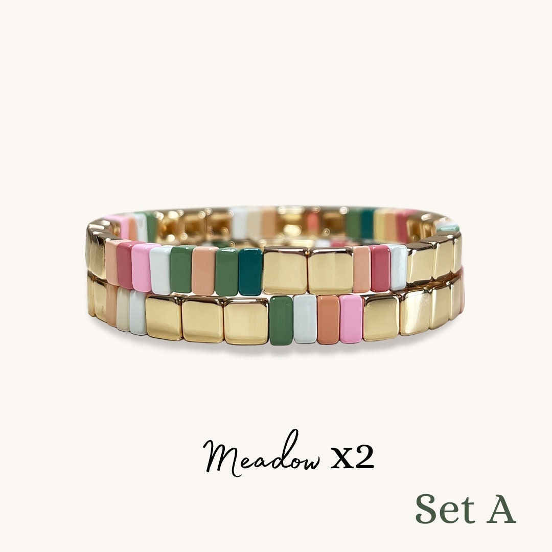 Meadow Gold Enamel Tile Bracelet, Colorblock Bracelets, Tile Beads ...