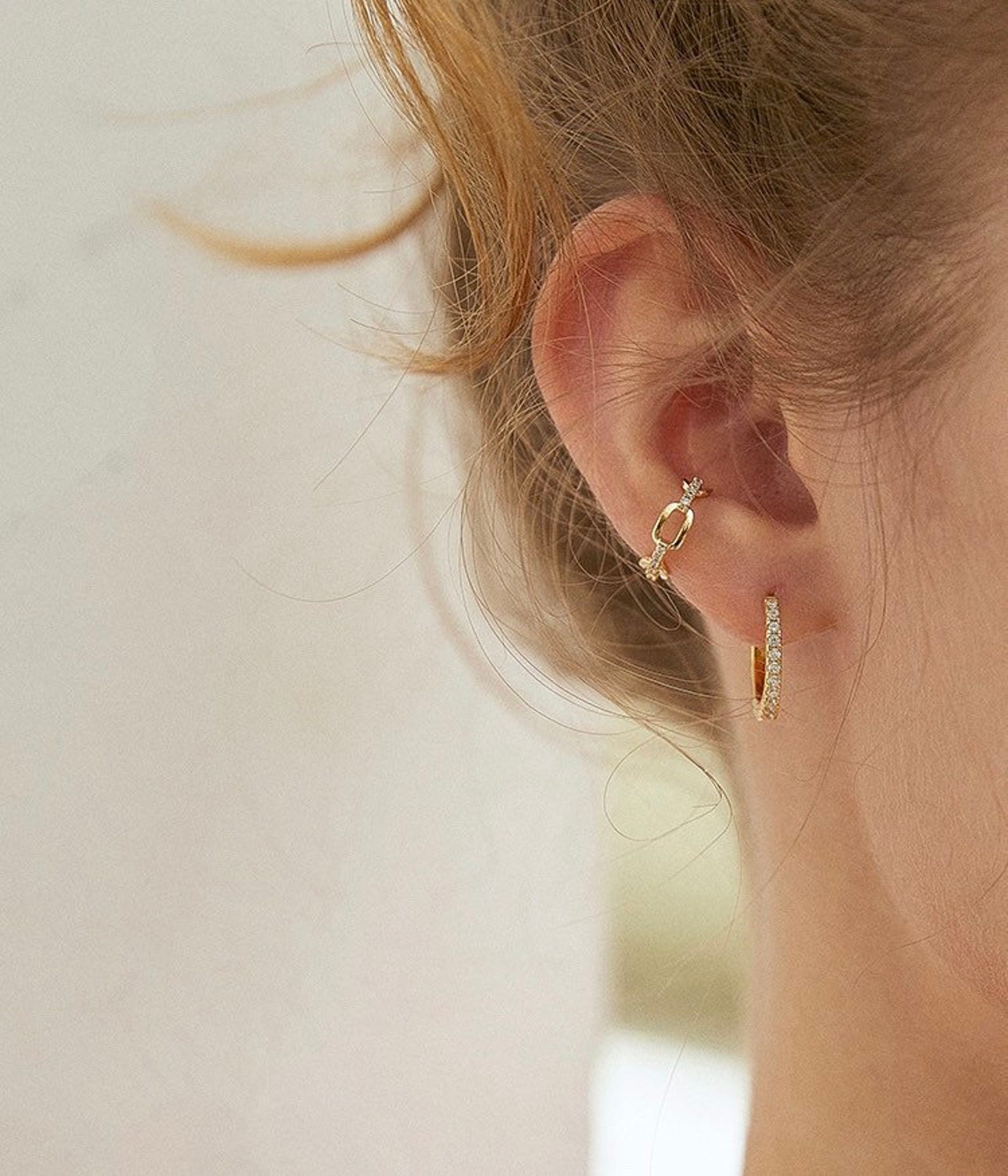 No Piercing Sparkly CZ Link Ear Cuff Chic Gold / Silver Ear | Etsy