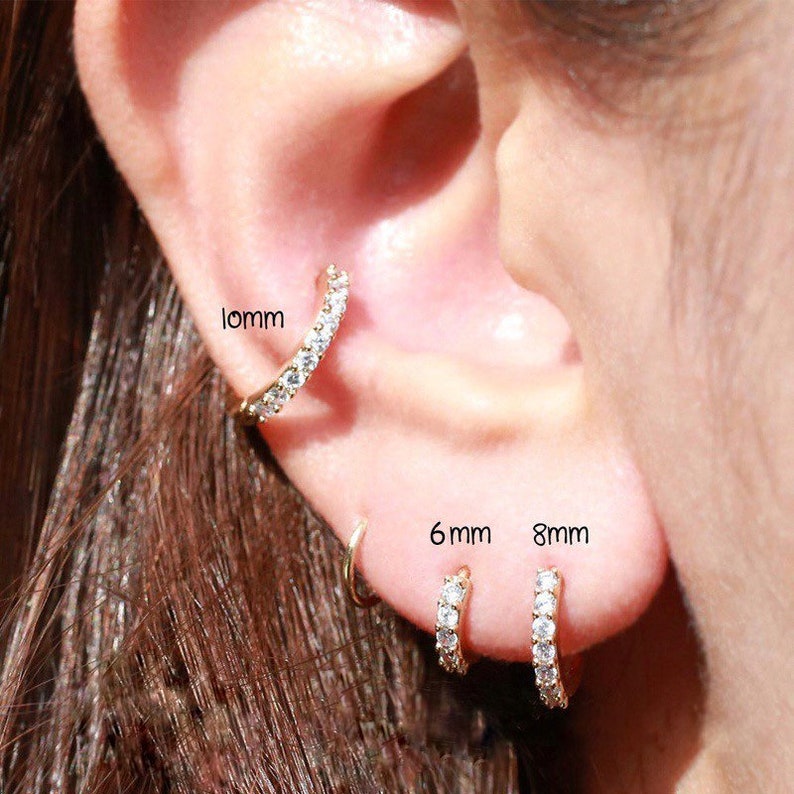 6 8 10mm Sparkly Cz Huggie Hoop Earring Single Hoop Gold Etsy