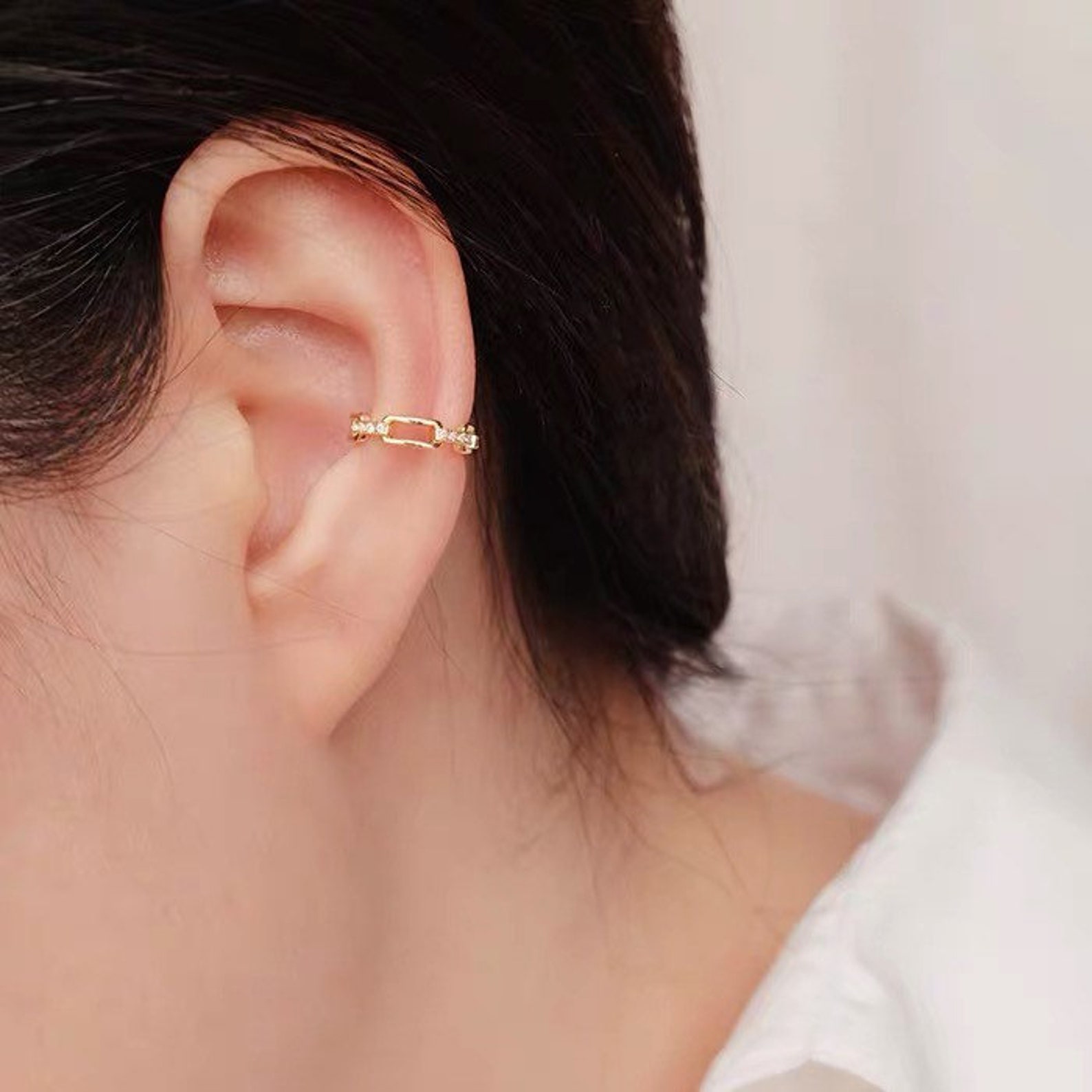 No Piercing Sparkly CZ Link Ear Cuff Chic Gold / Silver Ear | Etsy